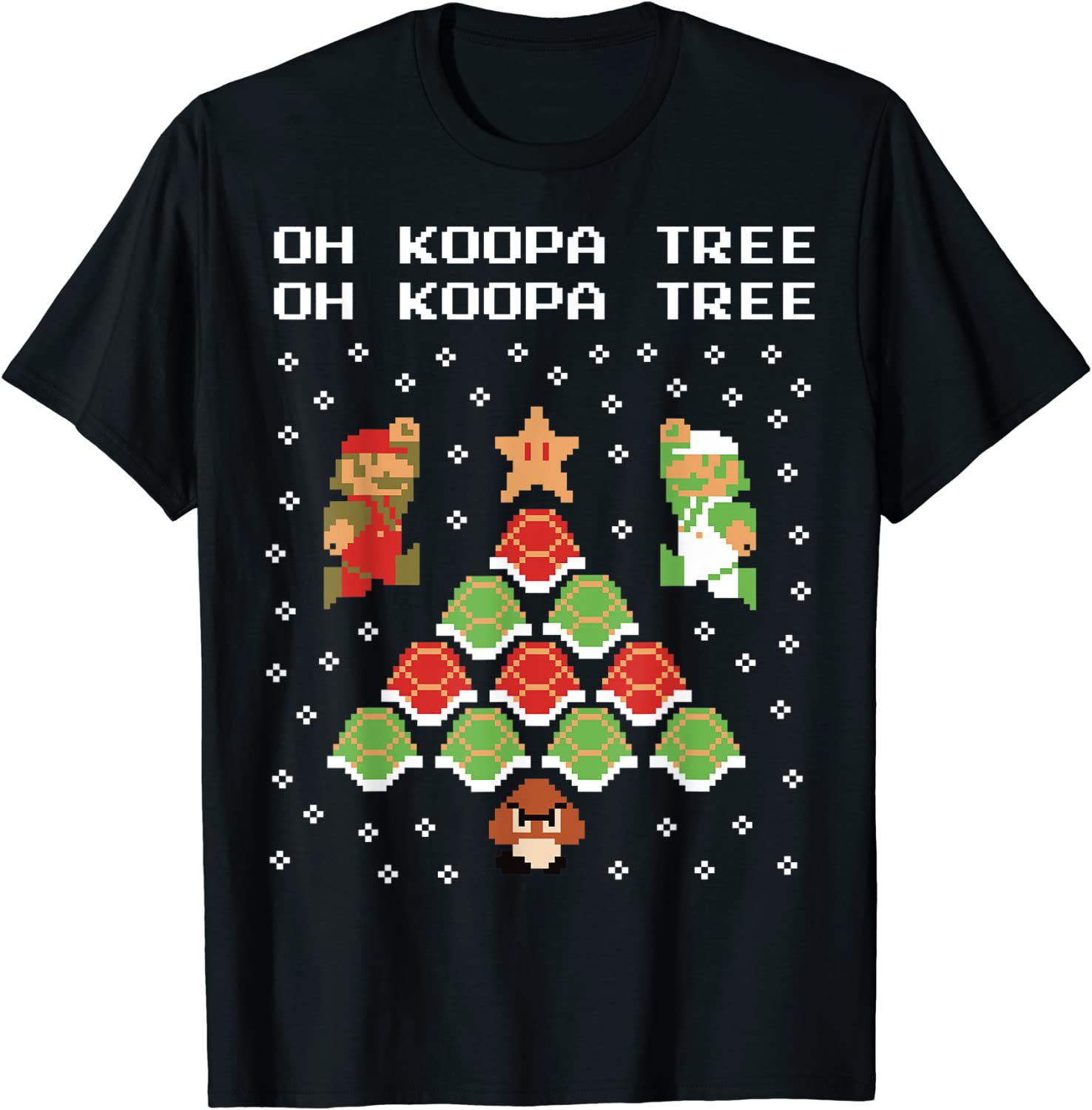 Super Mario Koopa Tree Goomba Christmas Graphic 2023 T-Shirt