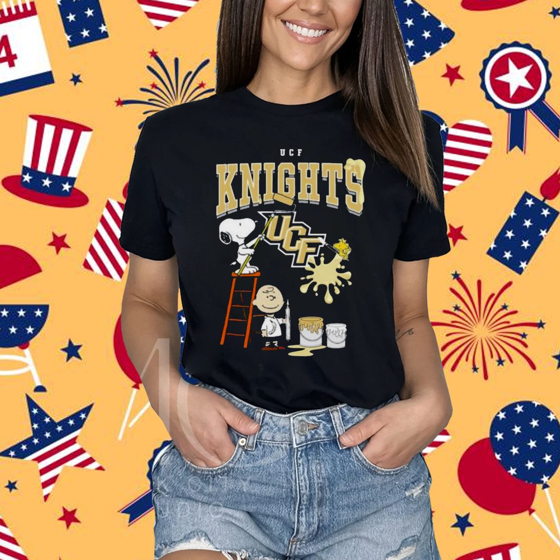 The Peanuts Charlie Snoopy and Woodstock Wall paint UCF Knights shirt