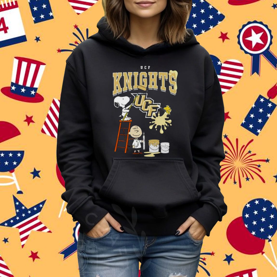 The Peanuts Charlie Snoopy and Woodstock Wall paint UCF Knights shirt