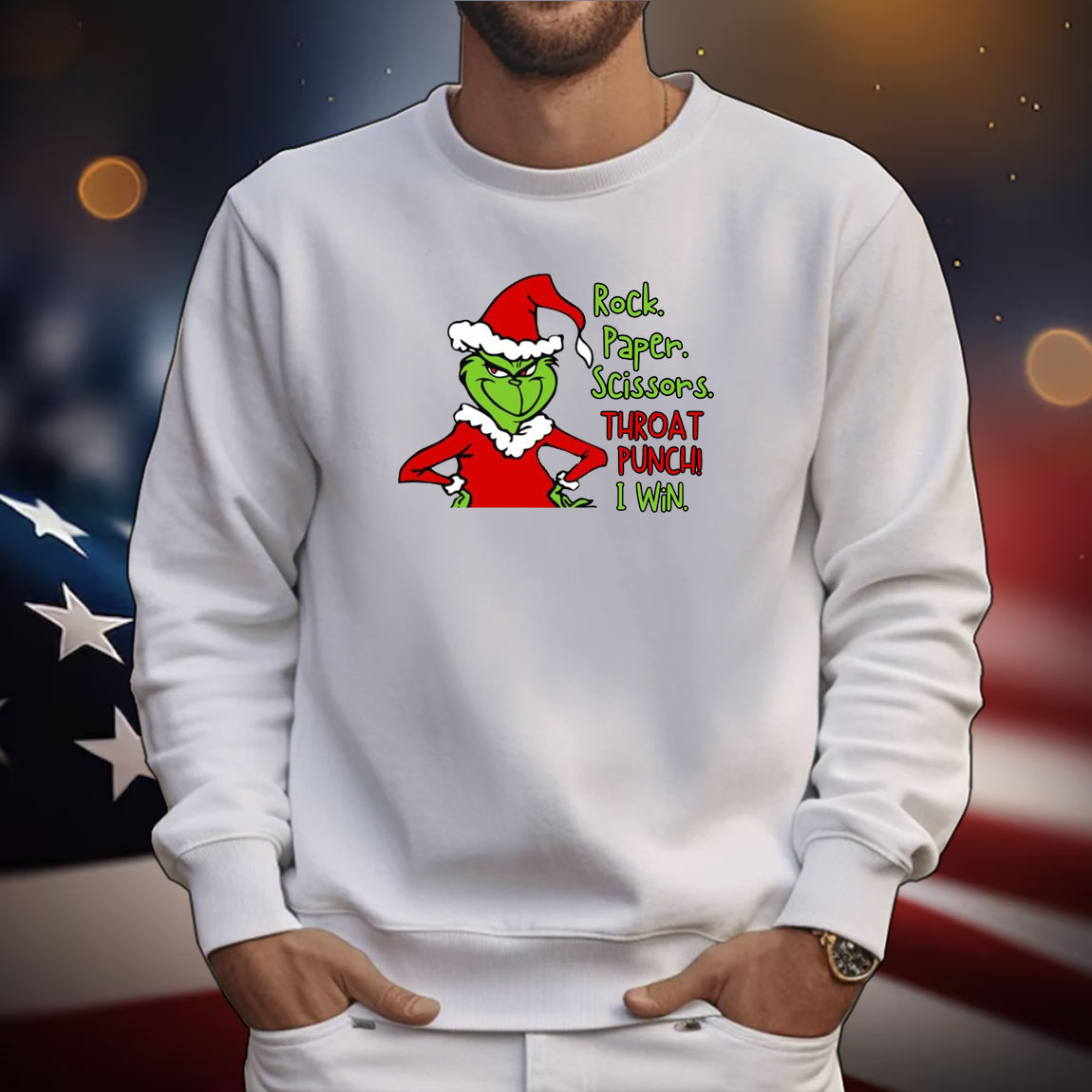 Grinch Rock Paper Scissor Throat Punch I Win Christmas Grinch T-Shirt