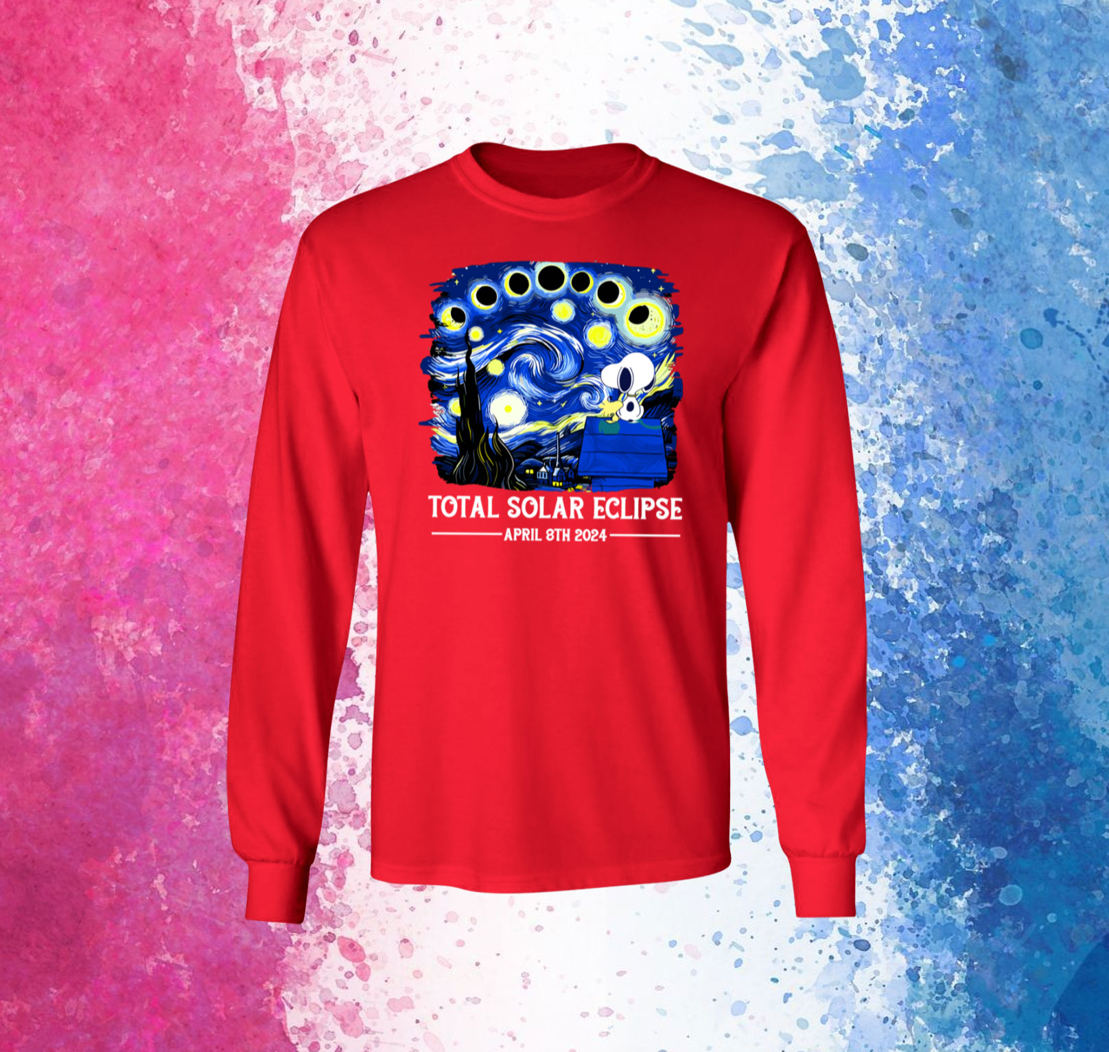 Snoopy and Woodstock Total Solar Eclipse 2024 Long Sleeve Shirt