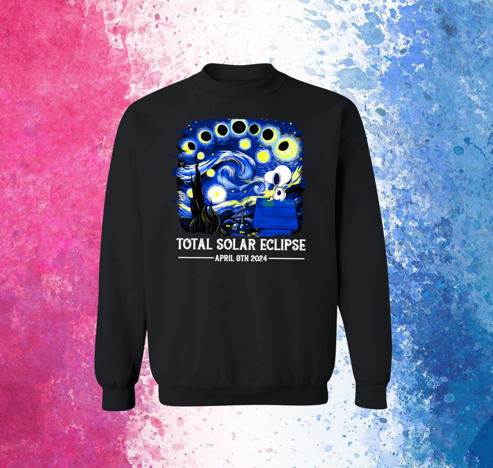 Snoopy and Woodstock Total Solar Eclipse 2024 Long Sleeve Shirt